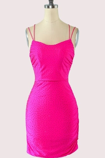 Sexy Hot Pink Bodycon Mini Party Dress With Sequins 1631327162887 0