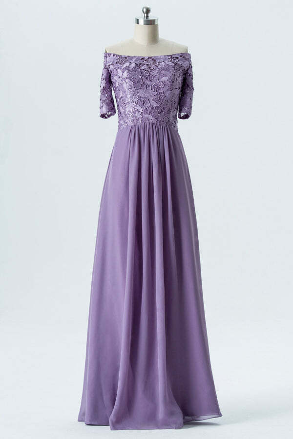 Off The Shoulder Light Purple Chiffon Long Bridesmaid Dress