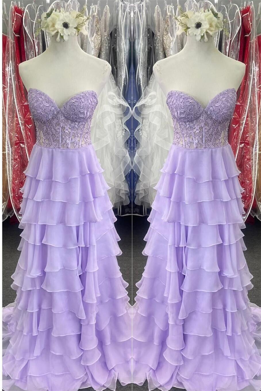 Sweetheart Yellow Lace Tiered Ruffle Prom Dress – Dressesforparty