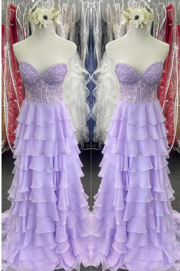 Sweetheart Yellow Lace Tiered Ruffle Prom Dress – Dressesforparty