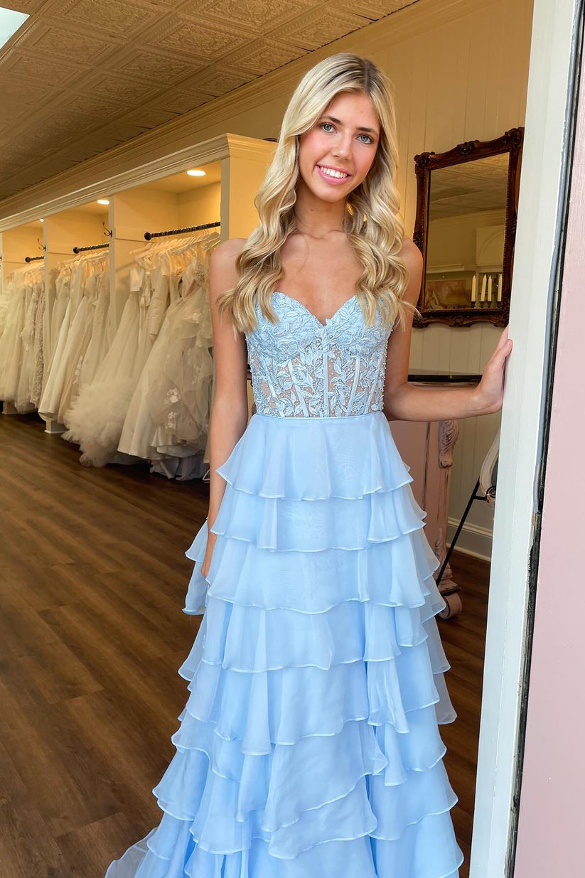 Sweetheart Yellow Lace Tiered Ruffle Prom Dress – Dressesforparty