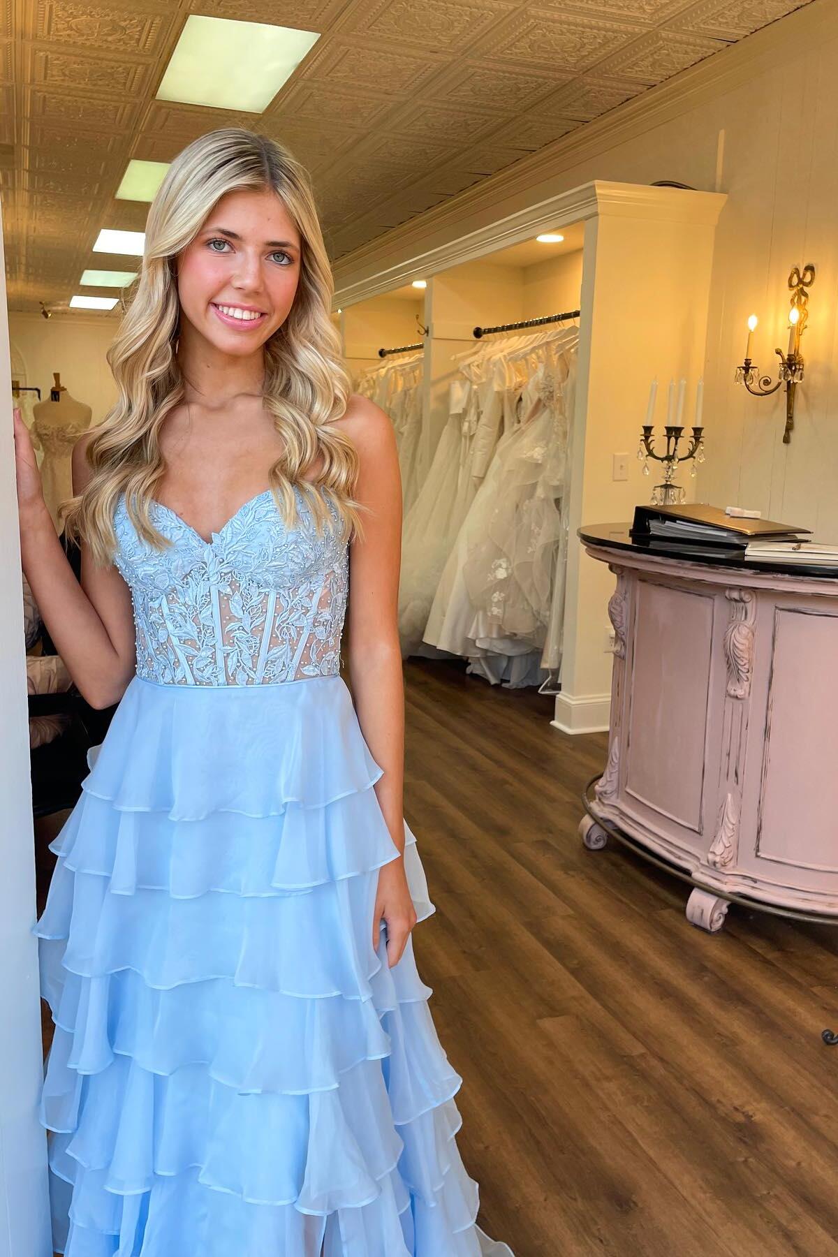 Sweetheart Yellow Lace Tiered Ruffle Prom Dress – Dressesforparty