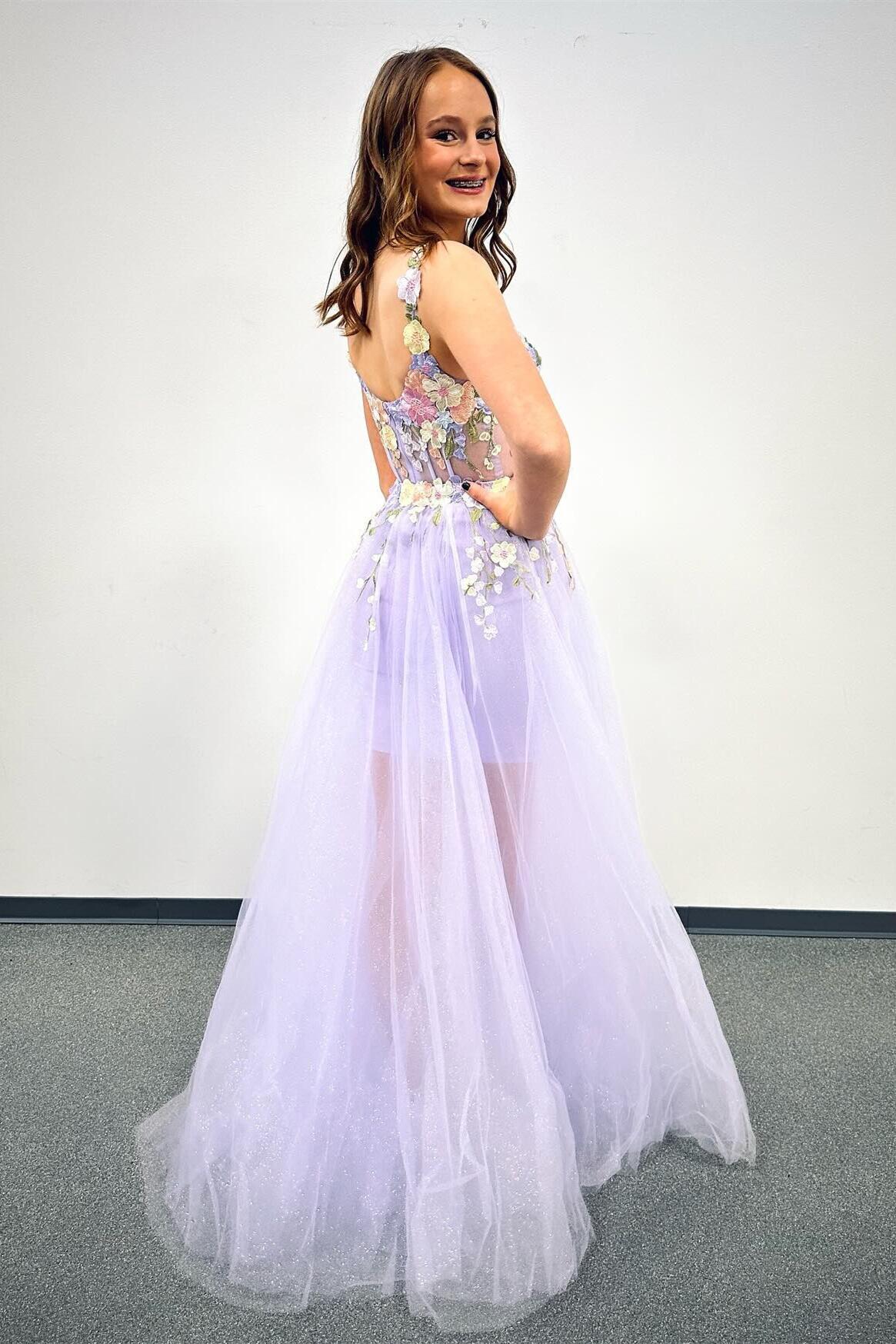 Lavender Tight Floral Dress With Train Dressesforparty