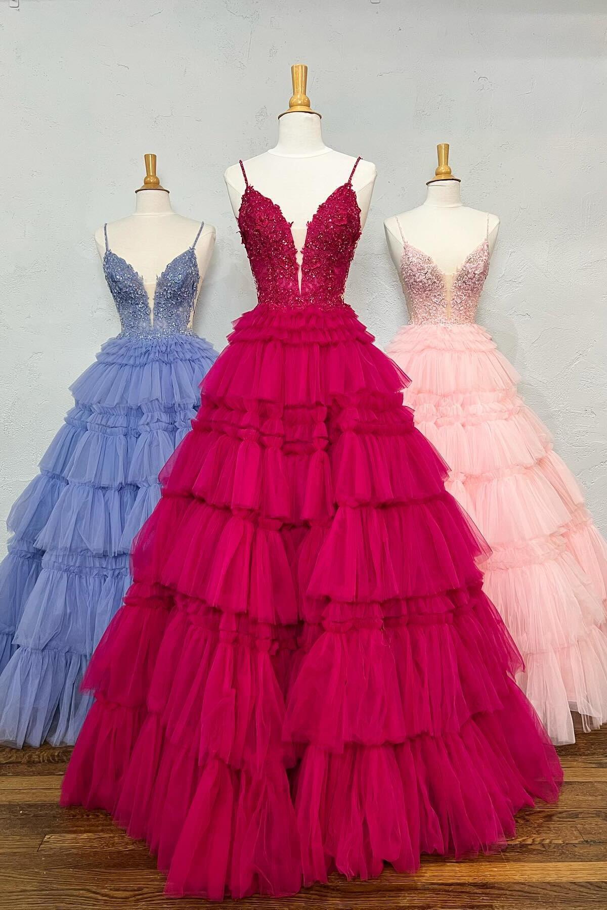 Straps Tulle Ruffle Long Formal Dress – Dressesforparty