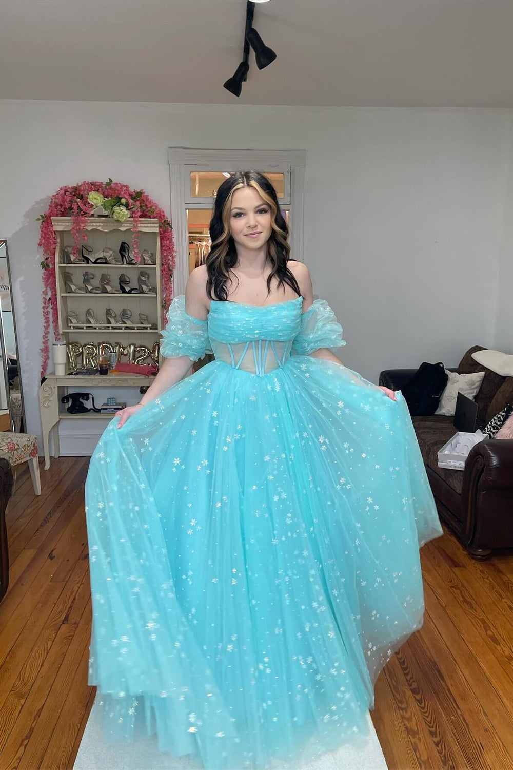 Strapless Blue Tulle Starry Long Formal Gown – Dressesforparty
