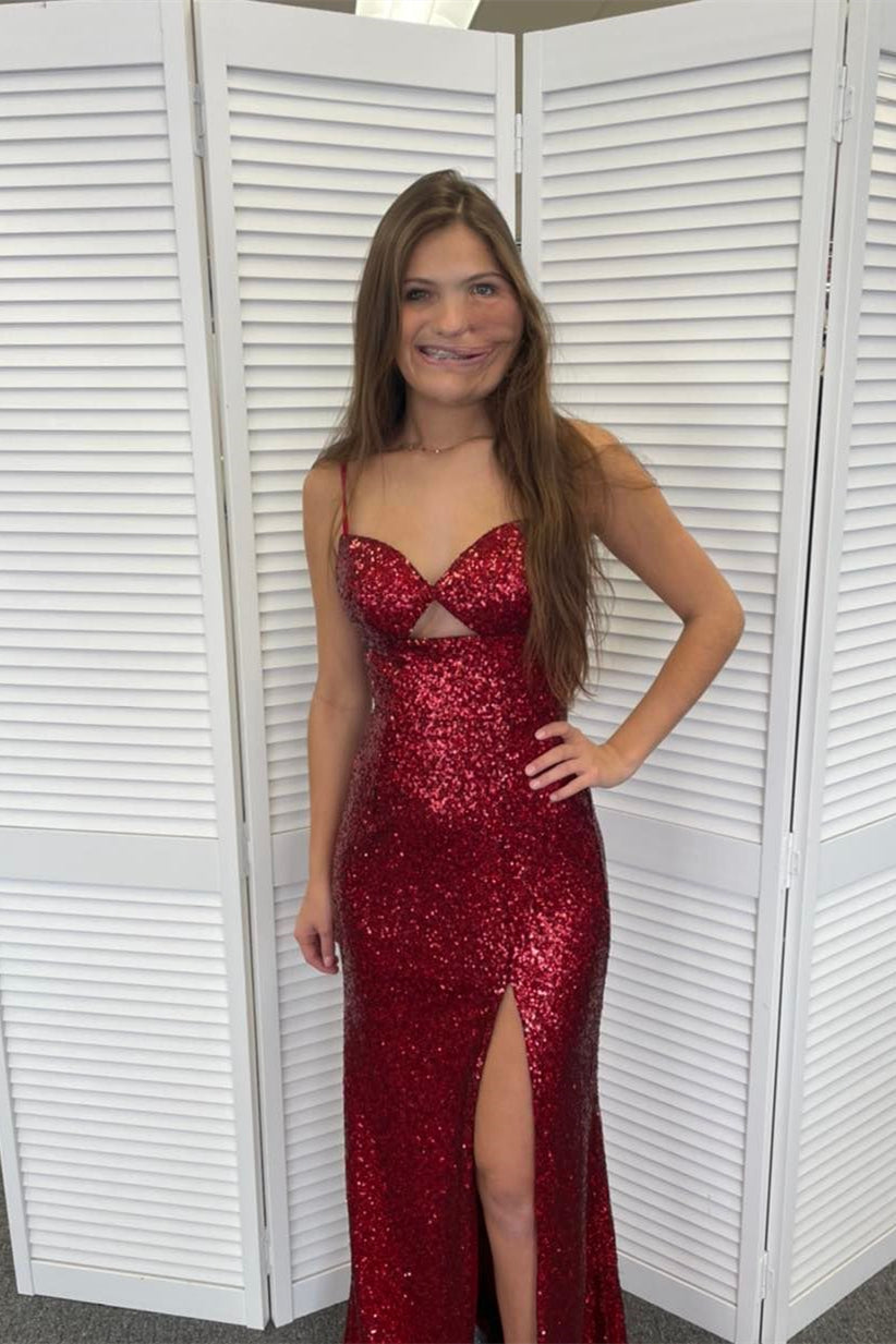 Elegant Straps Sequin Keyhole Slit Long Prom Dress – Dressesforparty