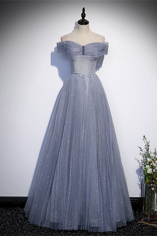 Off the Shoulder Light Blue Tulle Formal Dress – Dressesforparty